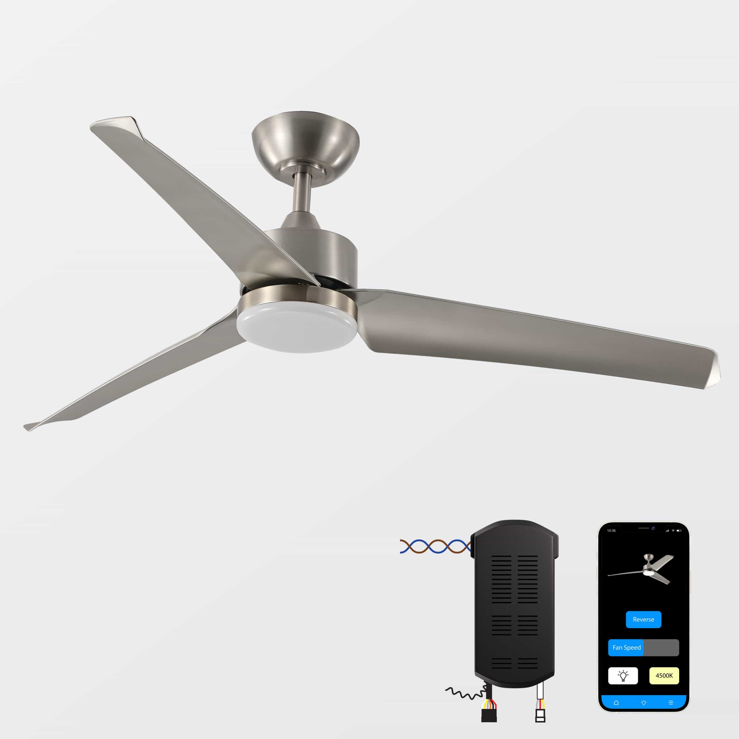 PROMOUNTS SMART VOICE CONTROL CEILING FAN 52-INCH. 3-BLADE WITH LED ...