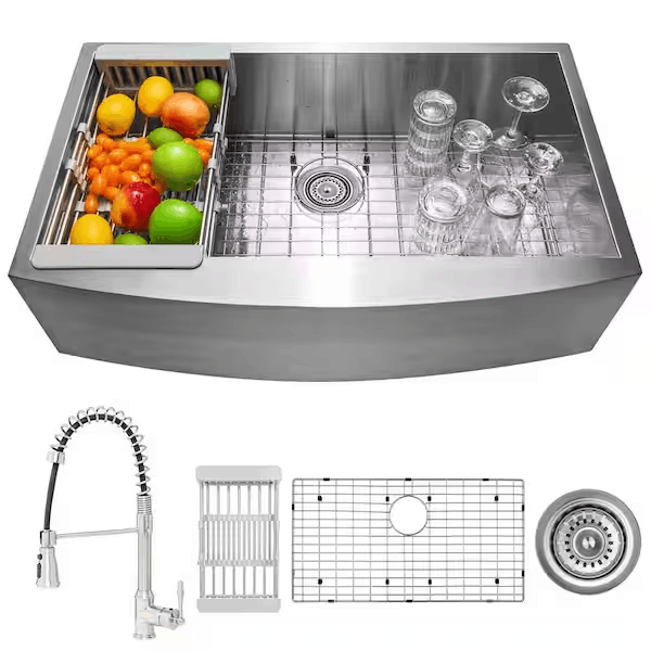 AKDY KS0428 Handmade All-in-One Farmhouse Stainless Steel 33 in. x 22 ...