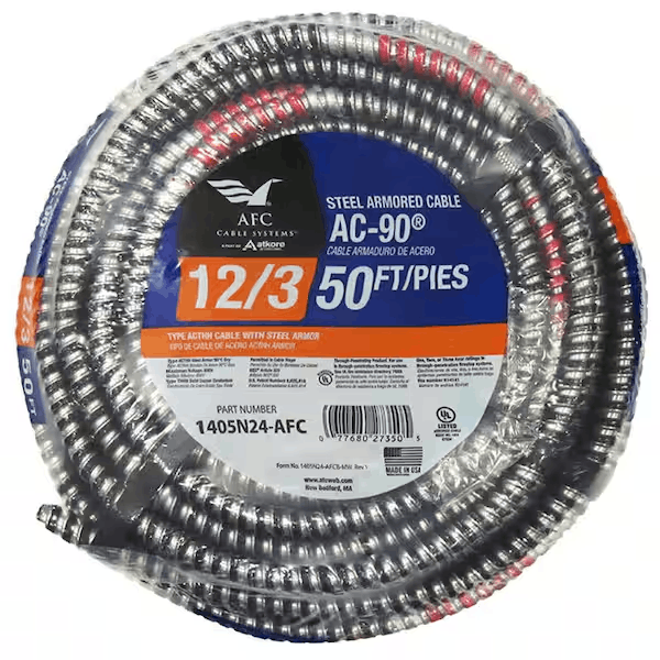 AFC Cable Systems 1405N24-AFC 12/3 x 50 ft. BX/AC-90 Armored Electrical ...